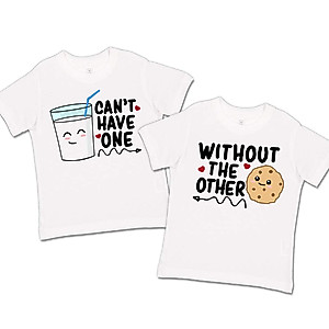 Milk and Cookies Baby Outfit Matching Twin Toddler T-Shirts 2T White