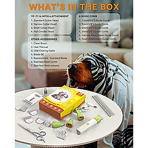 unibono Dog Cat Grooming Kit, All-in-One Low Small Noise Paw Trimmer Electric Puppy Hair Clippers Rechargeable Cordless IPx7 Waterproof Claw Trimmer Shaver Nail Grinder for Small to Medium Pet