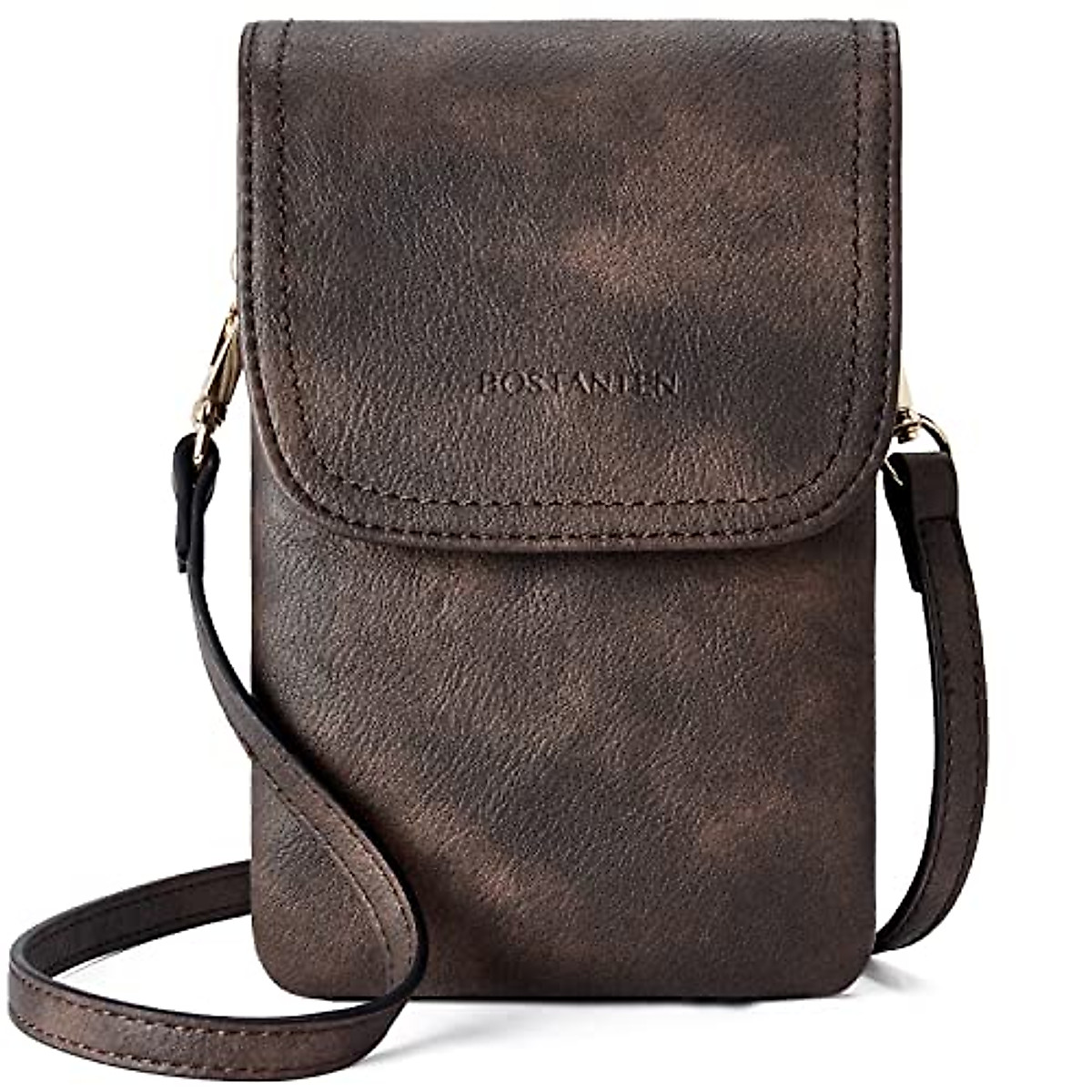 BOSTANTEN Leather Small Crossbody Bags for Women Designer Cell Phone Bag Wallet Purses Adjustable Strap Retro Coffee