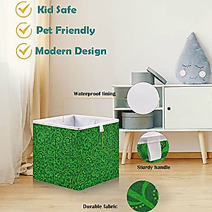 visesunny Closet Baskets St Patricks Green Plant Storage Bins Fabric Baskets for Organizing Shelves Foldable Storage Cube Bins for Clothes, Toys, Baby Toiletry, Office Supply