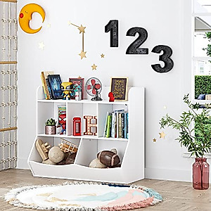UTEX Toy Storage Organizer with Bookcase, Kid’s Multi Shelf Cubby for Books,Toys, Storage Organizer for Boys,Girls Play Room/Bedroom-White