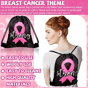 Paterr 36 Pcs Breast Cancer Awareness Drawstring Backpack 11.8'' x 9.8'' Pink Ribbon Polyester Drawstring Bags Hope Fight Sport Gym Sackpack for Women Travel Storage Accessories, White and Black