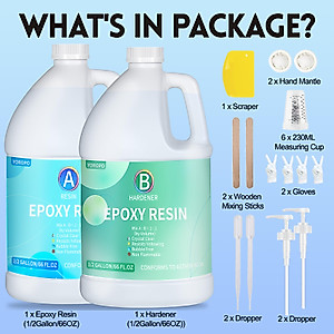 Epoxy Resin Kit - 1 Gallon Epoxy Resin Crystal Clear,Yellowing Resistant Fast Curing No Bubble for Casting Coating Art DIY Craft Jewelry Molds Wood Table 2 Part 1:1 Ratio(66oz Resin&66oz Hardene)…