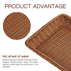 WEVOGTY 17.7" Poly-Wicker Bread Basket,Woven Tabletop Food Fruit Vegetables Serving Basket, Restaurant Serving,Brown (3 PACKS)