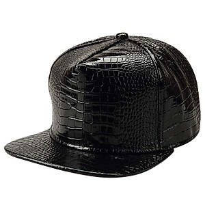 XRDSS Men Women PU Leather Hip-Hop Flat Bill Snapback Hat Crocodile Baseball Caps Black
