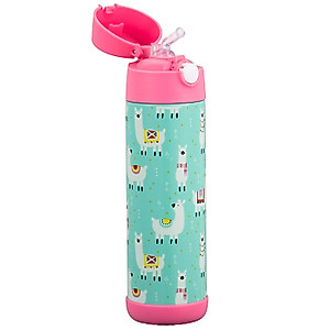 Snug Kids Water Bottle - insulated stainless steel thermos with straw (Girls/Boys) - Llamas, 17oz