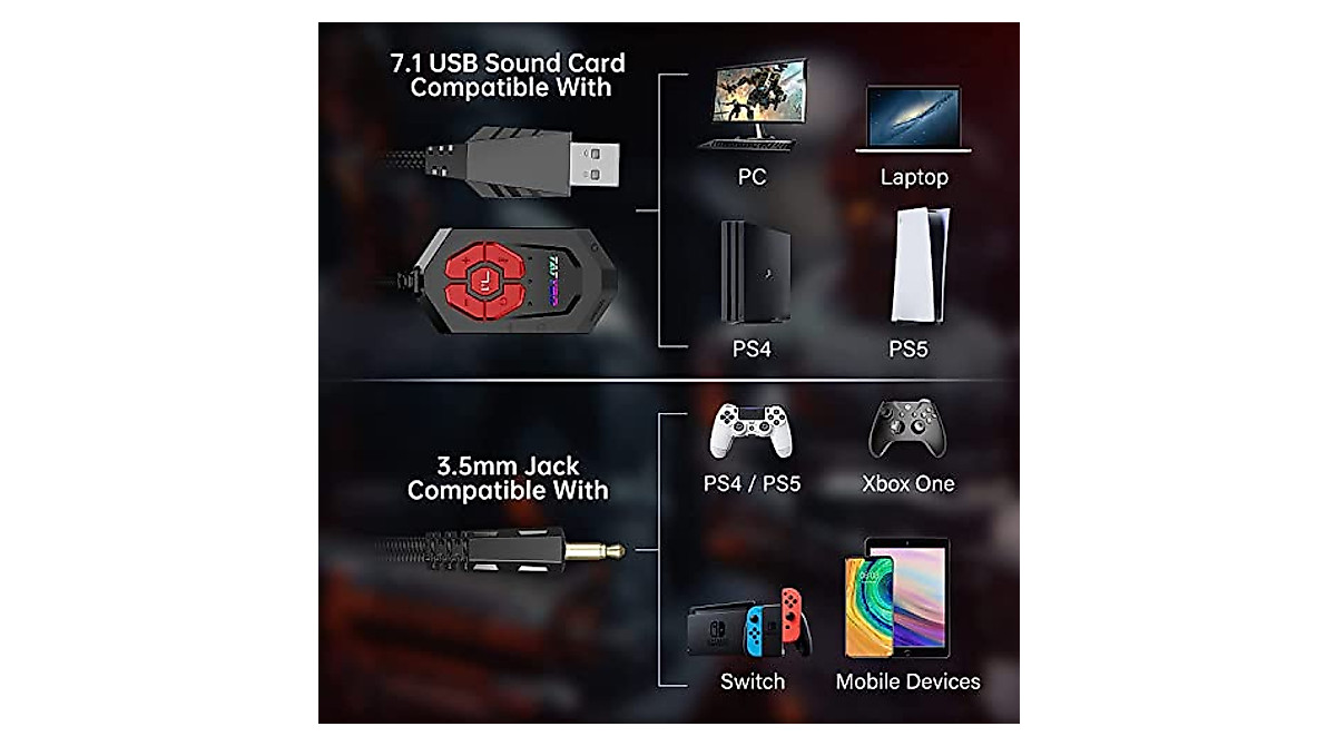 Tatybo 7.1 Surround Sound Gaming Headset for PC and Consoles