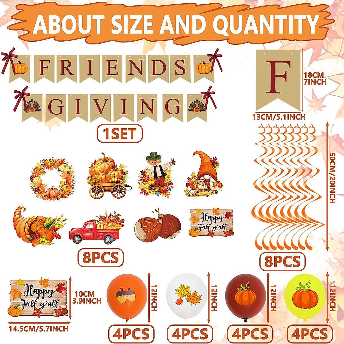 Friendsgiving Decorations Kit, Friendsgiving Party Decorations Thanksful for Friends Banner Backdrop, Happy Friendsgiving Honeycomb Centerpiece Hanging Swirls for Thanksgiving Decorations Indoor