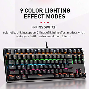 K917 RGB Mechanical Gaming Keyboard 87Key Retro Keyboard-Blue Switch-LED Backlit- Round Keycaps Anti-Ghosting Mechanical Illuminated Keyboard for PC Gaming and MAC (Retro-Black)