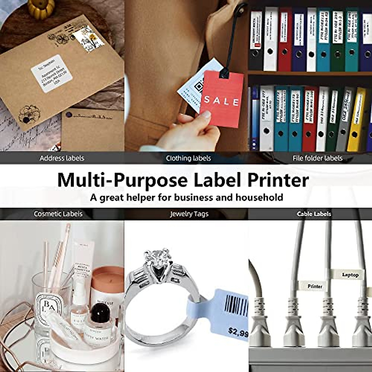 AOPICK Label-Maker Barcode-Label-Printer, P50 Portable Thermal Label Maker Machine with Tape for Address, Clothing, Jewelry, Retail, Barcode, Small Business Home Office Compatible iOS Android-White