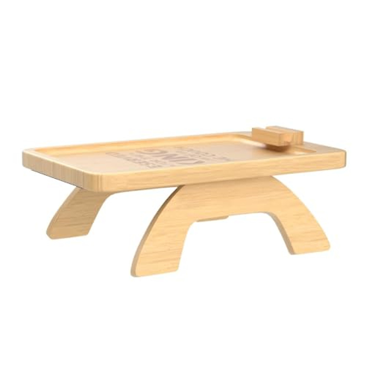 HUGGIB Natural Bamboo Sofa Arm Tray, 12.8 in Width, 12 in Length, 5.5 in Height, with 360 Rotating Bracket for Convenient Use