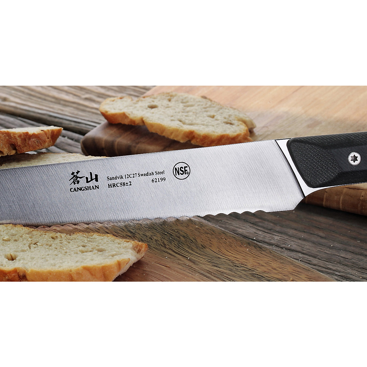 Cangshan TG Series 62199 Swedish 12C27 Steel Bread Knife, 10.25-Inch, G10 Handle