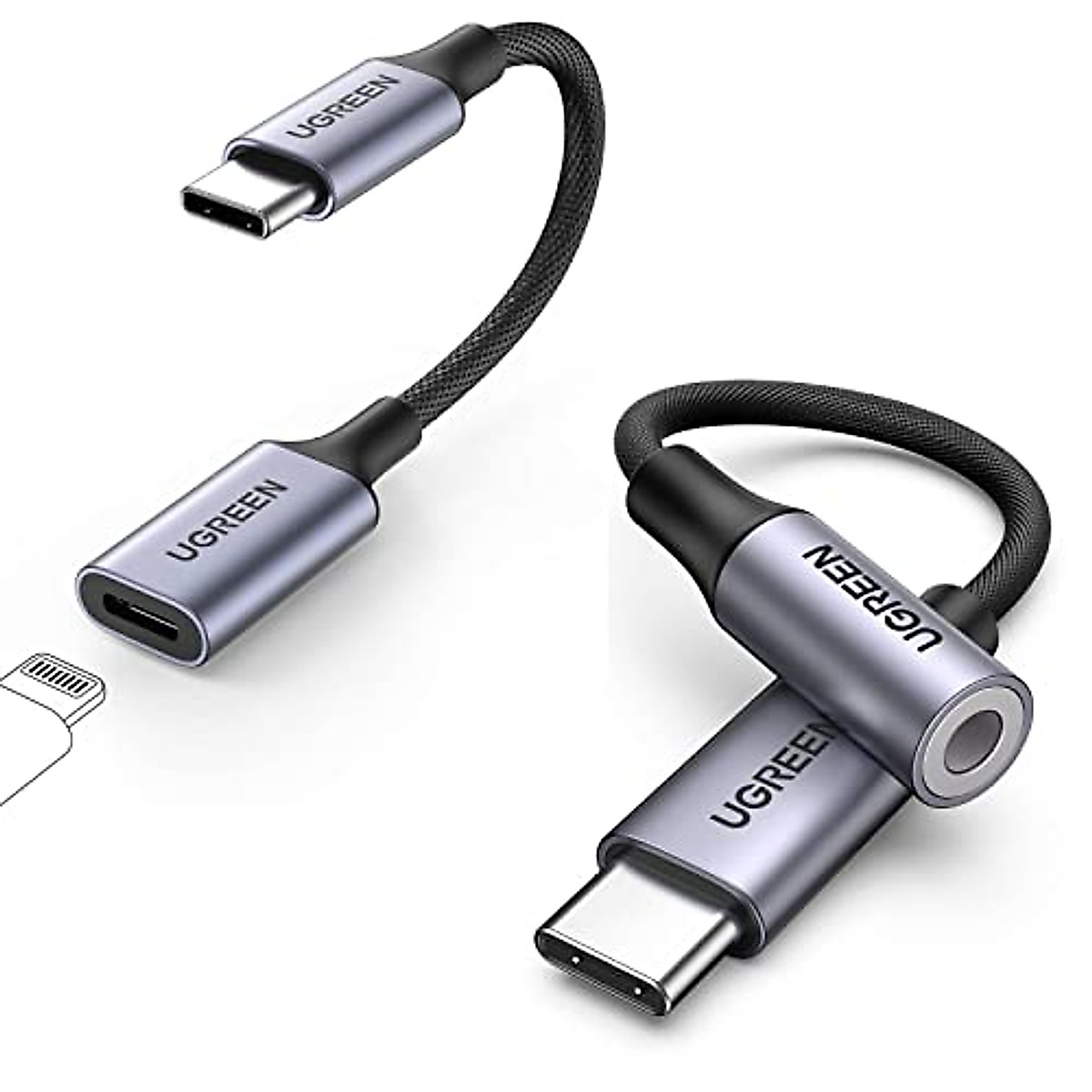 UGREEN USB-C to Lightning Audio Adapter Bundle with Braided USB C to 3.5mm Audio Adapter Compatible with Samsung Galaxy S21