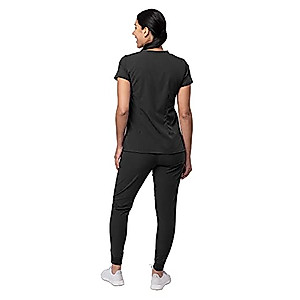 Adar Pro Movement Booster Scrub Set for Women - Sweetheart V-Neck Scrub Top & Yoga Jogger Scrub Pants - P9400 - Black - M