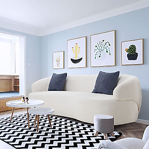 KEVINSPACE 86.61" Curved Sofa, Mid Century Modern Living Room Sofa, 3 Seater Boucle Couch with 2 Pillows, Luxury Curved Back Sofa Cream Couch for Bedroom, Office, Apartment, Beige