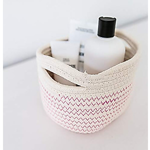 OrganiHaus Pink Baby Changing Basket | Nursery Storage Baskets for Shelves | Cotton Rope Basket w/Handles | Cloth Basket for Toys | Towel Basket Bins | Set of 3 Small Woven Basket for Storage