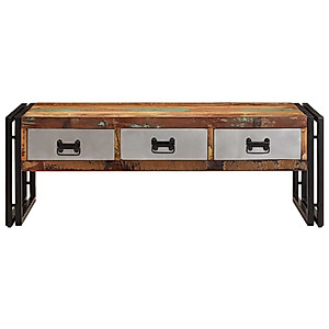 QJBSAVVA Coffee Table with 3 Drawers Solid Reclaimed Wood 39.4"x19.7"x13.8",Entrance Table Tray Tables Center Table Low Table Suitable for Meeting Rooms, Reception Rooms, Offices