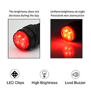 16MM Buzzer Red Indicator Light Lamp 24VDC LED Red 5/8" Installation Hole Alarm Signal Indicator Electrical Control Panel DIY 2Pcs (Red with Light,24VDC, Round)