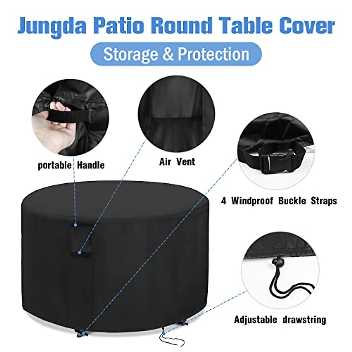 Jungda Patio Furniture Covers Round,32 Inch Outdoor Round Table Cover Waterproof,Round Patio Furniture Cover for All Weather Resistant - 32 x 28 Inch