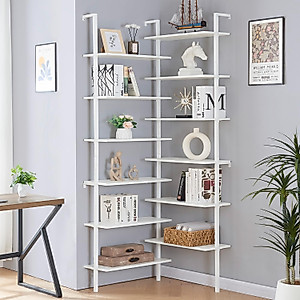 HOMISSUE Corner Bookshelf,12-Tier L Shaped Bookshelf, Double Wide Corner Wall Mount Bookcase with Metal Frame and Wood,Modern Industrial Corner Shelf for Living Room, Kitchen, Home Office White