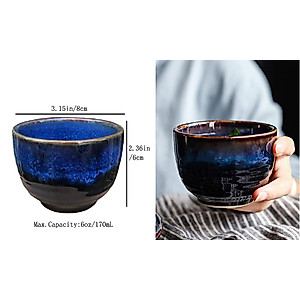 KCHAIN Blue Porcelain Cups Set Pack of 4 Handcraft Flambed Glazed Ceramic Cups Mugs set 6oz