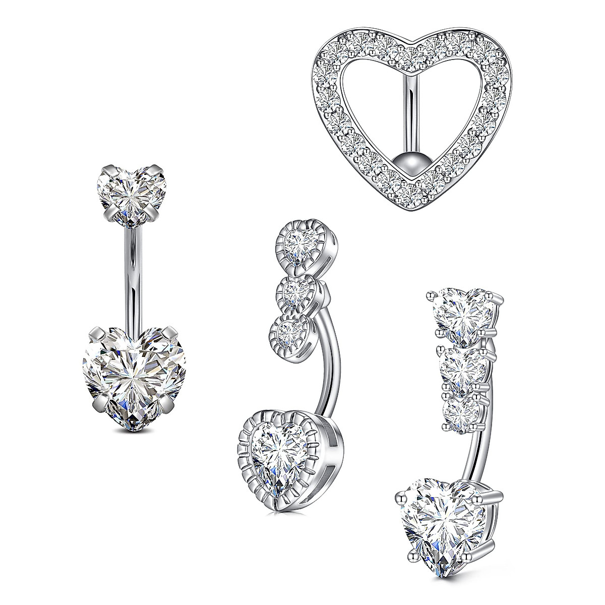 Longita belly button rings surgical steel belly brings for Women Heart Belly Piercing Jewelry