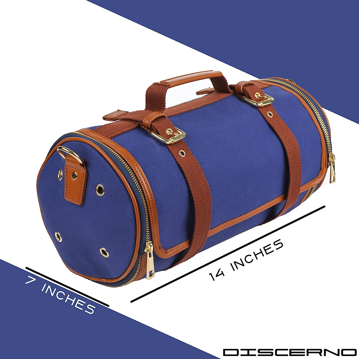 Discerno Bartender Travel Bag - Cocktail Barware Roll Bag and Tool Set w/ Vegan Leather Shoulder Strap, Cocktail Accessories Storage Case, Perfect for Mixing Cocktails and Drinks, Navy