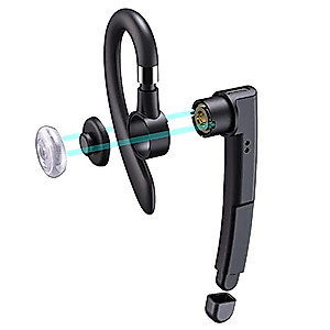 Wireless Bluetooth Single Ear Headset Ear Hook for High Definition Hands-Free Calls with Dual Mic Noise Canceling