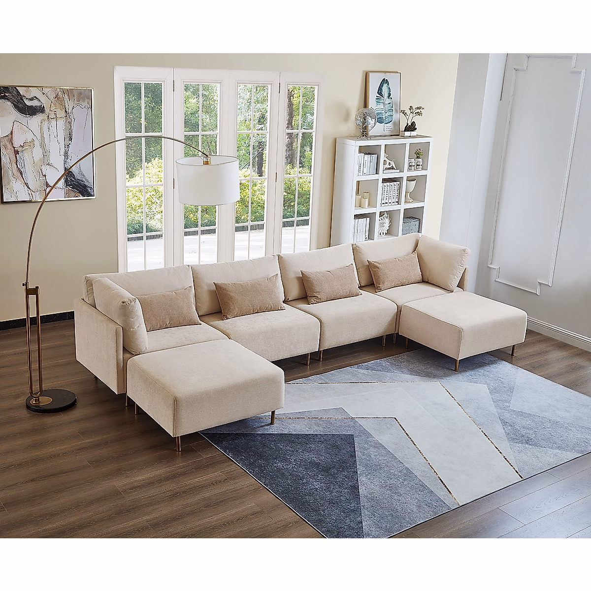 143'' U-Shaped Fabric Modular Sectional Sofa with 2 Removable Ottoman and 4 Pillows
