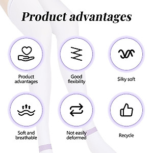 2 Pairs TED Hose Compression Stockings Thigh High Knee High 15-20 mmHg Compression TED Hose with Inspect Toe Hole TED Compression Socks for Leg Edema Swelling Soreness Pain (White- Purple,XL Size)