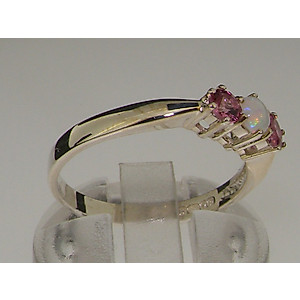 LetsBuyGold 925 Sterling Silver Real Genuine Opal and Pink Tourmaline Womens Trilogy Anniversary Ring - Size 7
