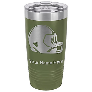 LaserGram 20oz Vacuum Insulated Tumbler Mug, Football Helmet, Personalized Engraving Included (Camo Green)