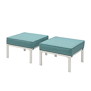 Green4ever 2 Pieces Patio Furniture Outdoor Ottomans, All-Weather Aluminum Outdoor Footstool Footrest Small Seat with Cushions for Garden Yard Deck Poolside, White