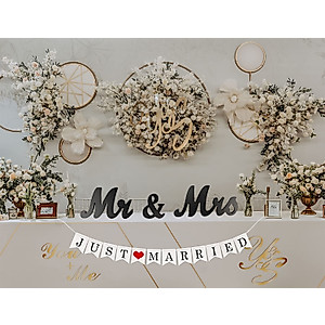 Nine to Nine Wedding Decorations Set, Large Mr and Mrs Sign & Just Married Banner, Mr & Mrs Signs for Wedding Table, Wooden Letters Wedding Decor, Wedding Decorations for Reception, Ceremony and Anniversary Party Valentine's Day Decor, White