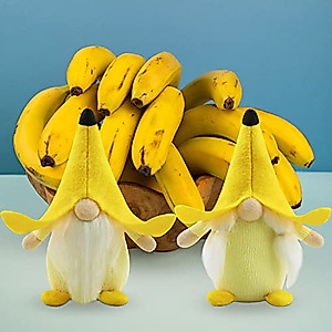 Godeufe Set of 2 Summer Gnomes Plush Banana Spring Decorations Gift Fresh Fruit Handmade Elf Dwarf Figurines for Home Farmhouse Tiered Tray Holiday Festival Party Scandinavian Tomte (Banana)