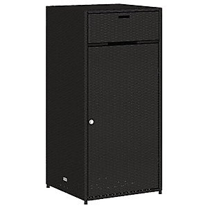 GOLINPEILO Wicker Patio Garden Storage Cabinet, Outdoor Towel Rack & Pool Cabinet, Freestanding PE Rattan Wicker Storage Cabinet, Black 21.7"x21.7"x43.7" Poly Rattan, -343