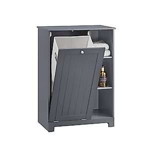 SoBuy Bathroom Laundry Cabinet with Tilt-Out Laundry Hamper and 3 Shelves, Bathroom Storage Cabinet, Gray BZR105-DG