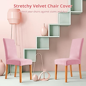 2 PCS Stretchy Chair Cover, Pink Velvet Chair Cover, Removable Dining Chair Slipcover, Washable Chair Protector, Universal Chair Cover for Dining Rooms, Living Rooms, Cafes, Restaurants, Hotels