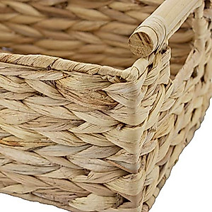 Storage Basket made by Water Hyacinth with Wood Handles, Arts and Crafts. (Medium)