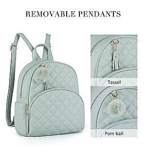 ECOSUSI Mini Backpack for Women Leather Small Backpack Purse for Ladies Cute Pom Bookbag Travel Shoulder Bag with Charm Tassel Green
