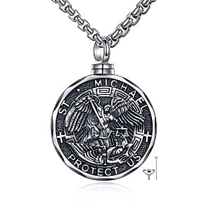 YFN Saint Michael Urn Necklace for Ashes Sterling Silver Religious Protector Cremation Pendant St Michael Archangel Jewelry Gifts for Women Men