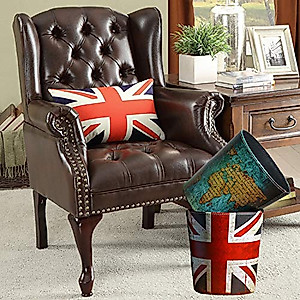 Wastebasket British Style Trash Bin Union Jack World Map Pattern PU Leather Waterproof Decorative Trash Can Garbage Can 10L (World Map)