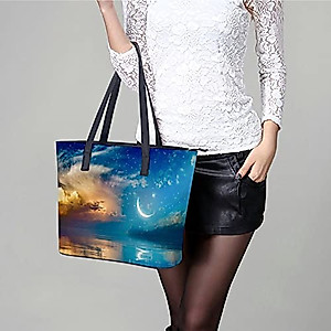 Womens Handbag Stars And Clouds Leather Tote Bag Top Handle Satchel Bags For Lady