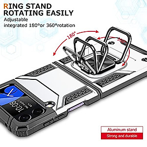 RLUYIDIKS for Samsung Galaxy Z Flip 3 Case,360°Rotate Ring Stand Magnetic Cover Case,Military Grade Protection Shockproof Phone Case,6.7inch for Samsung Galaxy Z Flip 3 5G,Silver RUS01-03 CP