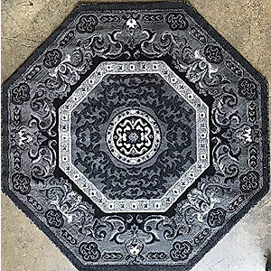 Carpet King Traditional Persian Oriental Octagon Area Rug Grey Black Silver Gray Design 101 (4 Feet X 4 Feet)