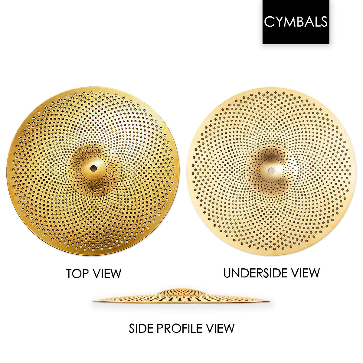 Low Volume Cymbal Pack, Quiet Cymbal Set 14''/16''/18''/20'' (5 Pcs, Matte Golden) | FREE Cymbal Bag included