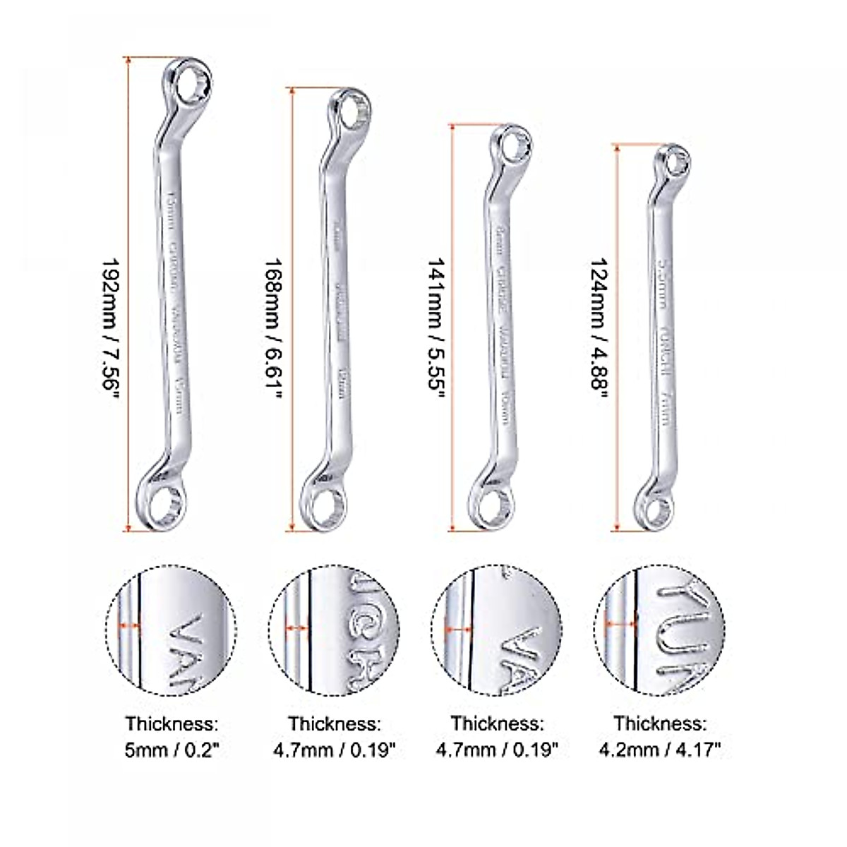 uxcell 45-Degree Offset Box End Wrench Set, 5.5-16mm Metric CR-V Steel with Rolling Pouch, 6-Piece