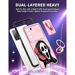 Goocrux (2in1 for Samsung Galaxy S21 Case Skull Skeleton Women Girls Cute Girly Phone Cover Gothic Design with Slide Camera Cover+Ring Cool Funny Cases for Samsung Galaxy S21 5G 6.2''