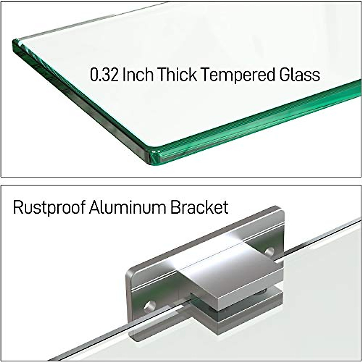 GeekDigg 2 Sets Glass Shelves for Bathroom, No Drilling Shower Caddy Glass Shelves for Wall Glass Bathroom Storage Organizer Shelf with Aluminum Bracket for Bathroom, Shower, Kitchen, Laundry