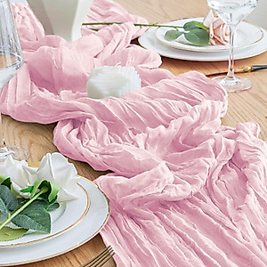 Xiomot 3PCS Table Runner Fall Cheesecloth 10FT Blushing Pink Boho Gauze Cheese Cloth Rustic Sheer Table Runners for Thanksgiving Wedding Bridal Baby Shower Party Decoration